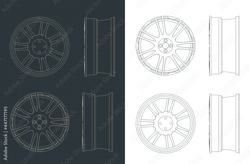Alloy wheels blueprints Stock Vector | Adobe Stock