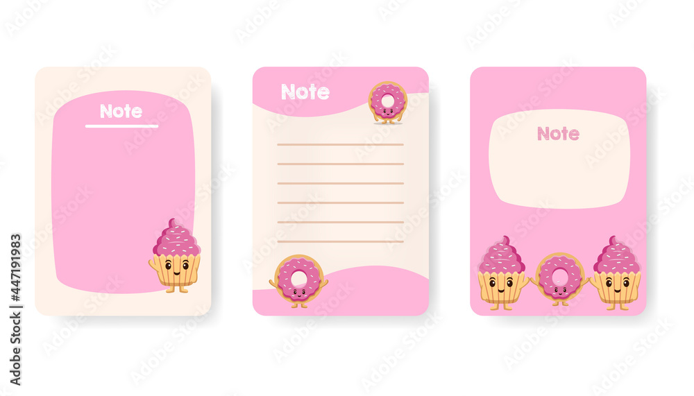 Collection of cute childish appointment notebook page vector flat ...