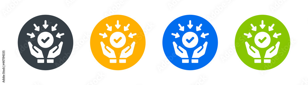 Hand holding check mark with arrow around icon. Receive and collect ...