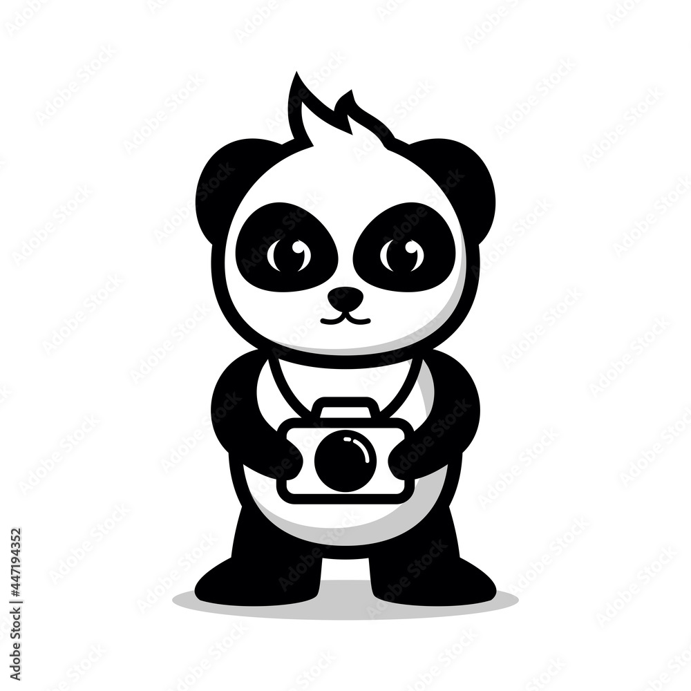Cute panda holding camera vector illustration, photography logo design ...