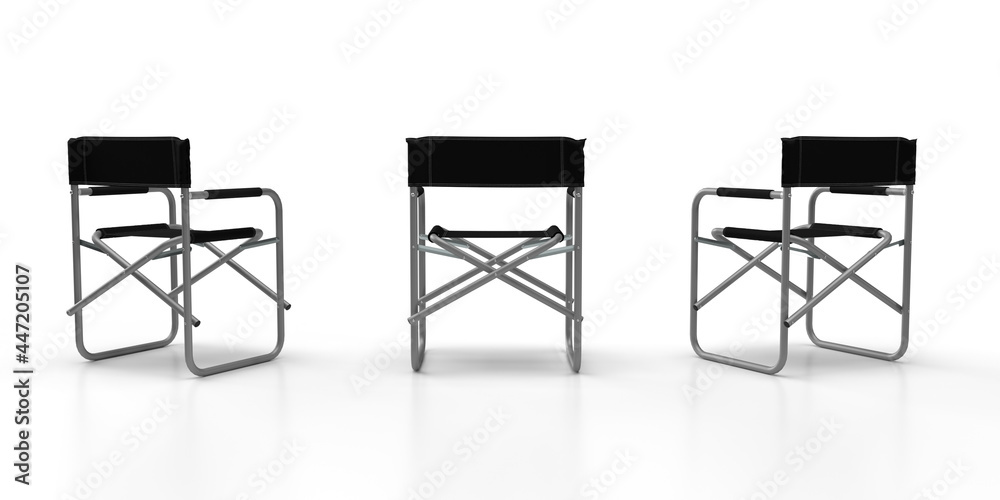 Directors Chairs 3d render of three aluminum constructed folding ...