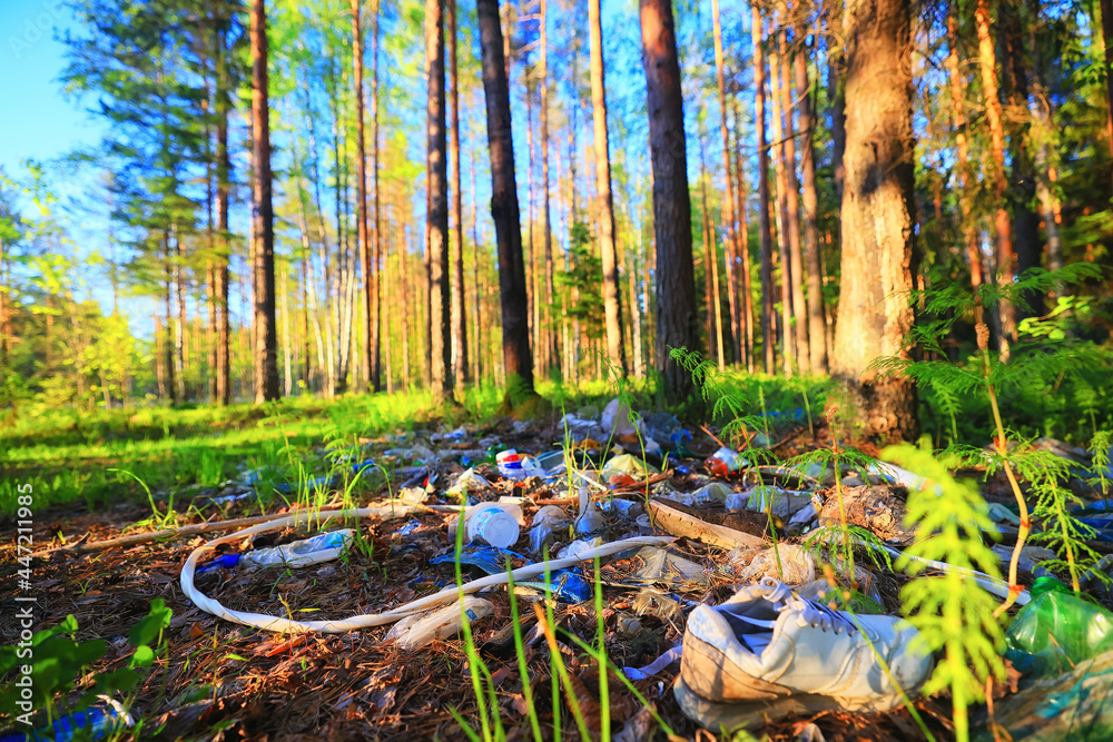 forest garbage dump ecology concept, pollution nature protection of ...