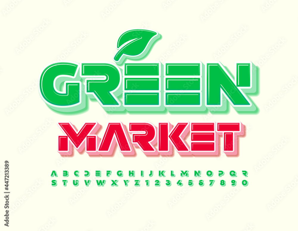 Vector business sign Green Market with decorative Leaf. Creative modern ...