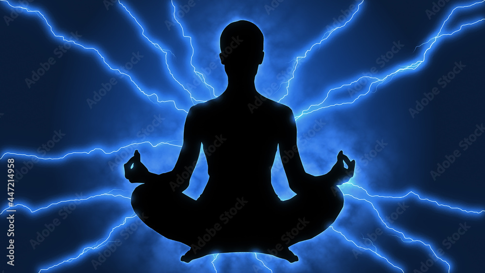 Meditation energy - yoga figure with energising lightning bolt ...