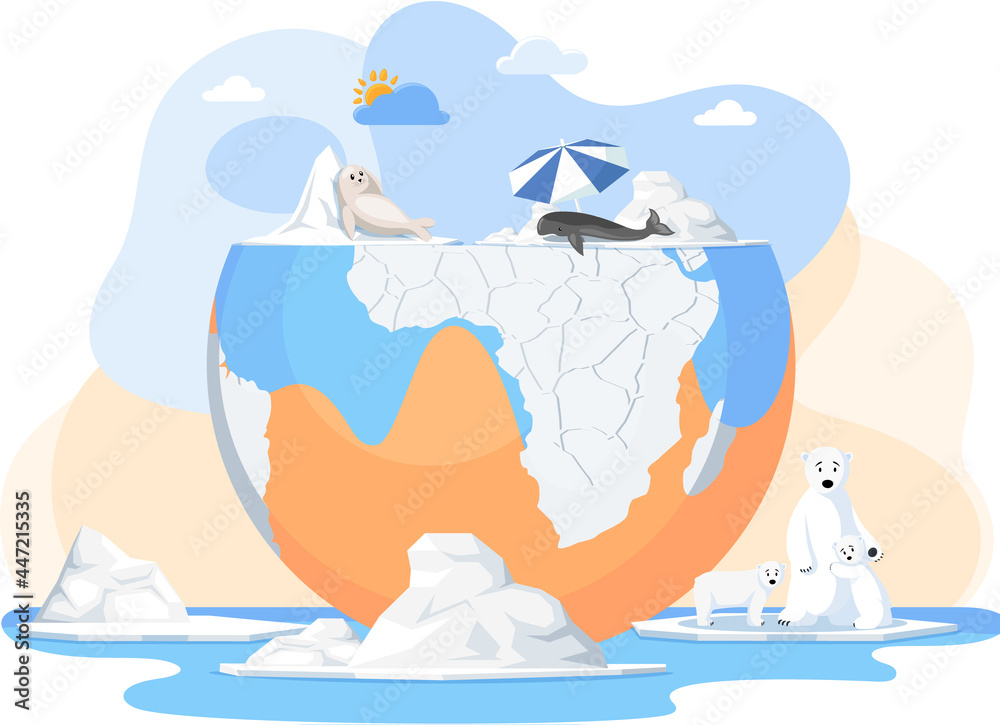 Animal extinction concept. Melting glaciers, global warming and climate ...