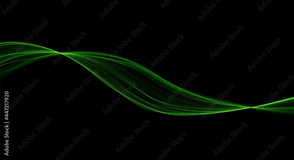 Abstract green lines background. Flow dynamic wave. Digital data ...