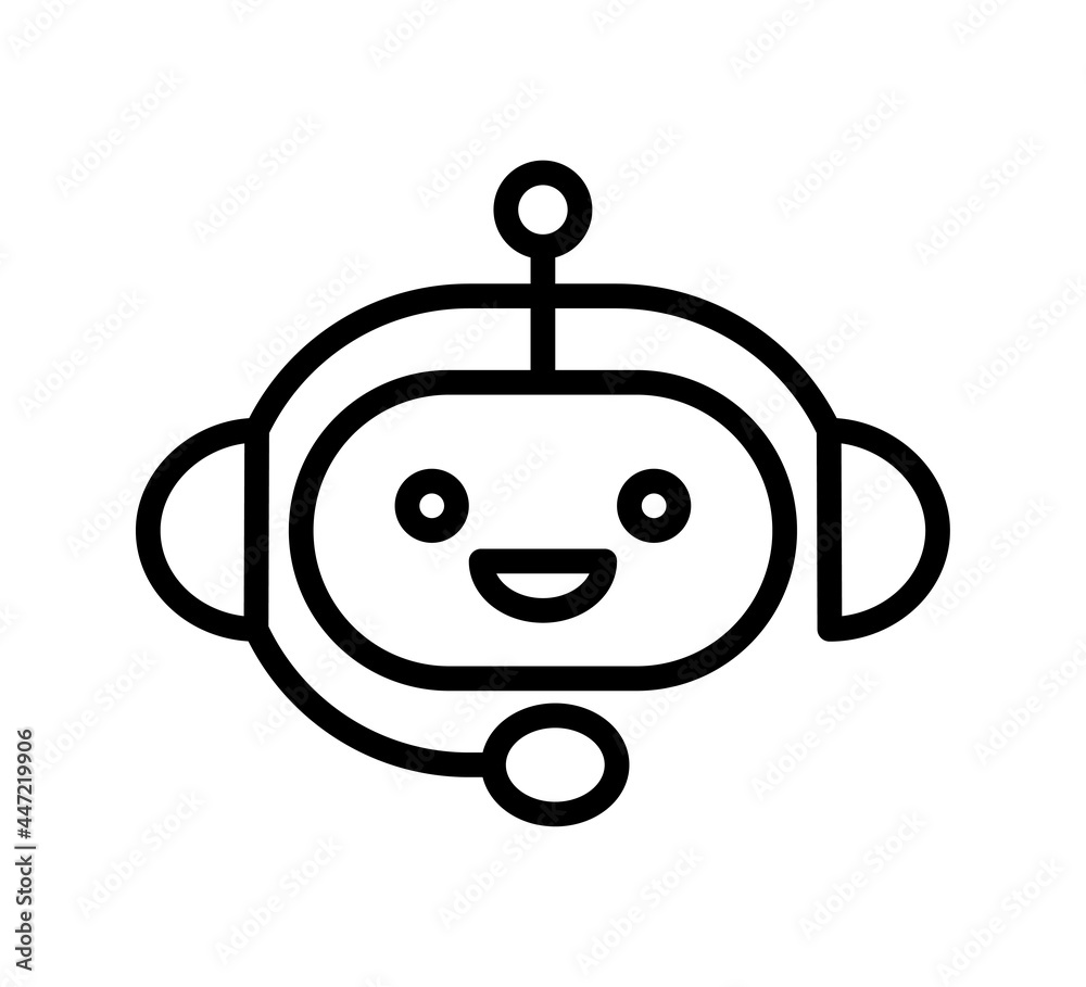 Chatbot linear icon. Support bot. Cute smiling robot with headset. The ...