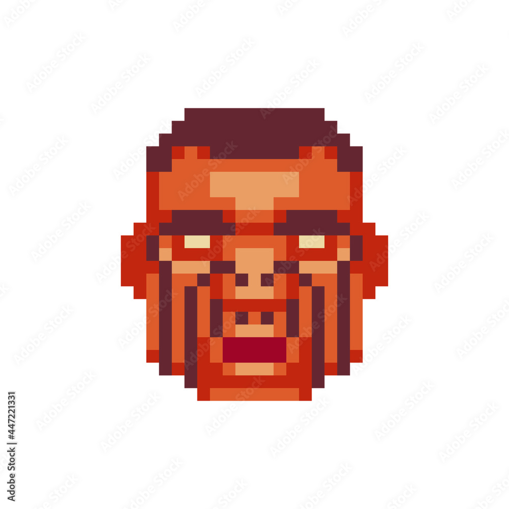 Vettoriale Stock Man head character. Brutal man. Pixel art style ...