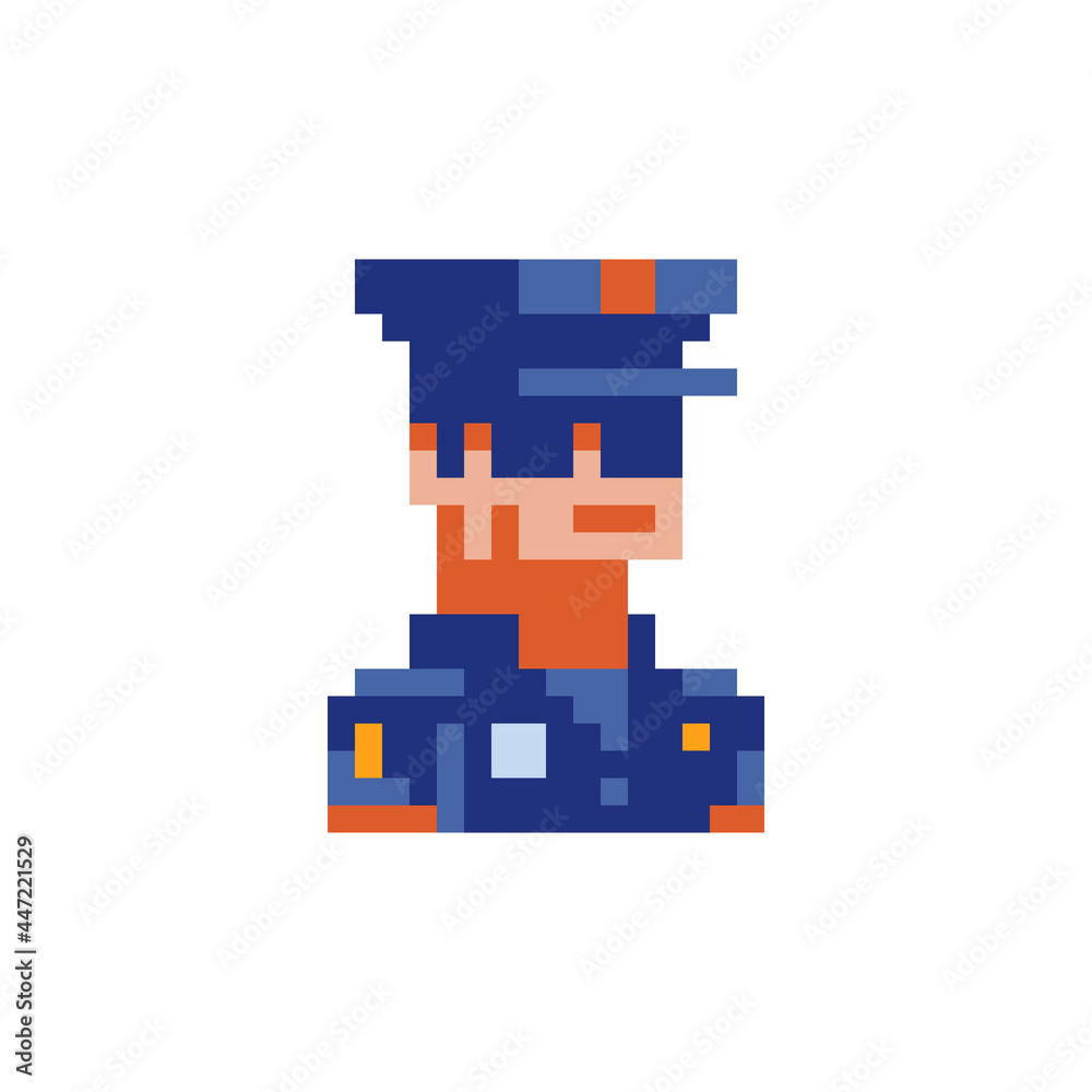 Policeman, male character. Avatar, portrait, profile picture. Pixel art ...