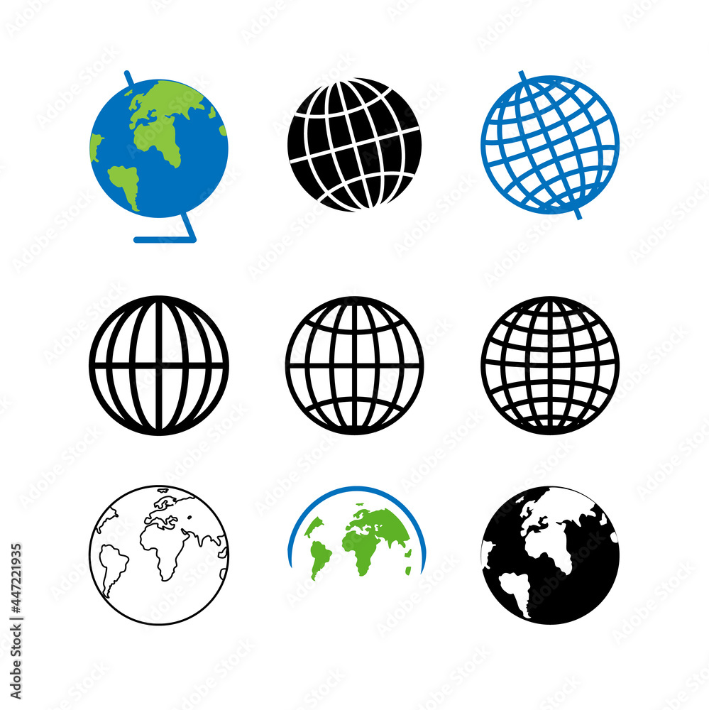 Set of icons for the globe of the planet earth. Parallels and meridians ...
