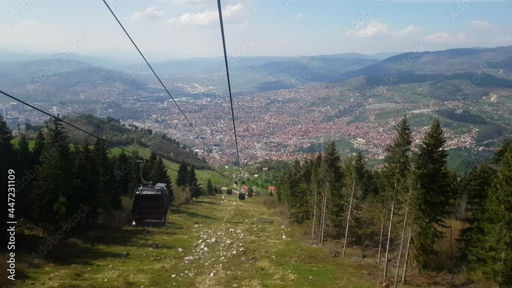 Sarajevo Cable Car, City in background, lowering - (4K) Stock ビデオ ...
