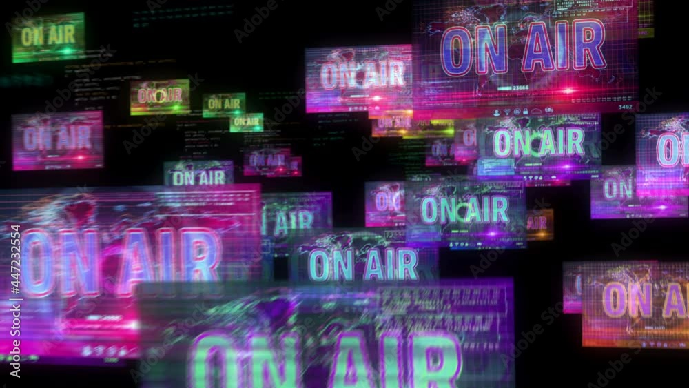 On Air on computer screens. TV broadcast, media live stream, television ...