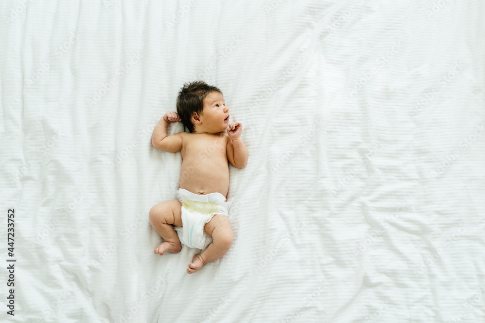 Child Care Concept. Above top high view portrait of cute little ...