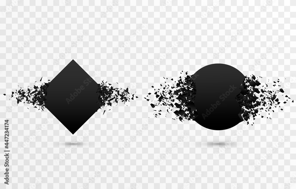 Explosive banner. Destruction of png shapes. Explosion of figures ...