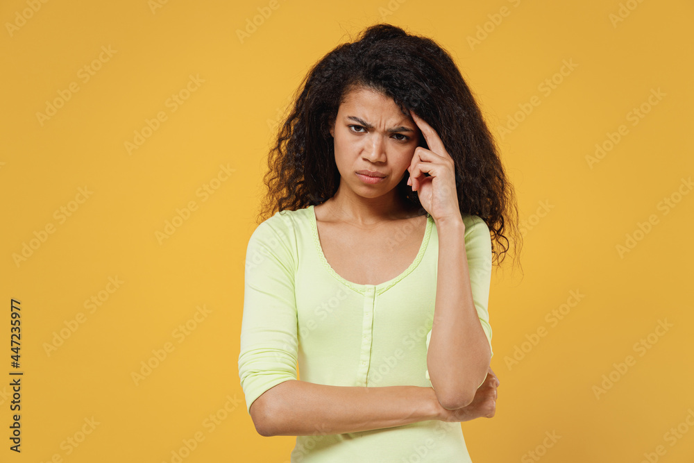 Sick ill african american young brunette woman 20s wears green shirt ...