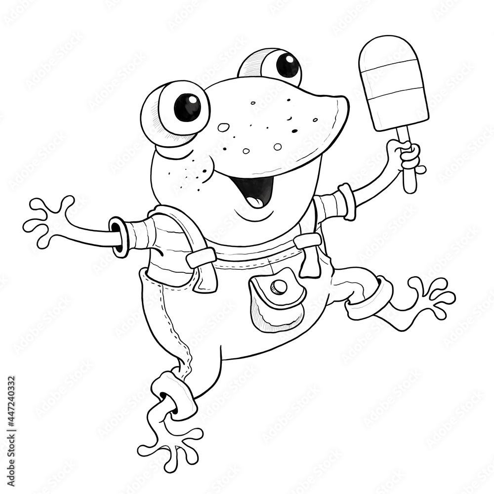A cute frog at party. Coloring page. Illustration for children. Cute ...