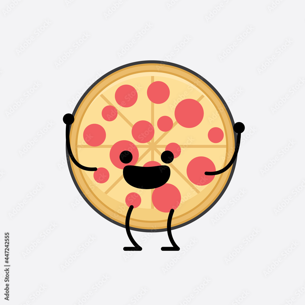 Vector Illustration of Pizza Character with cute face and simple body ...