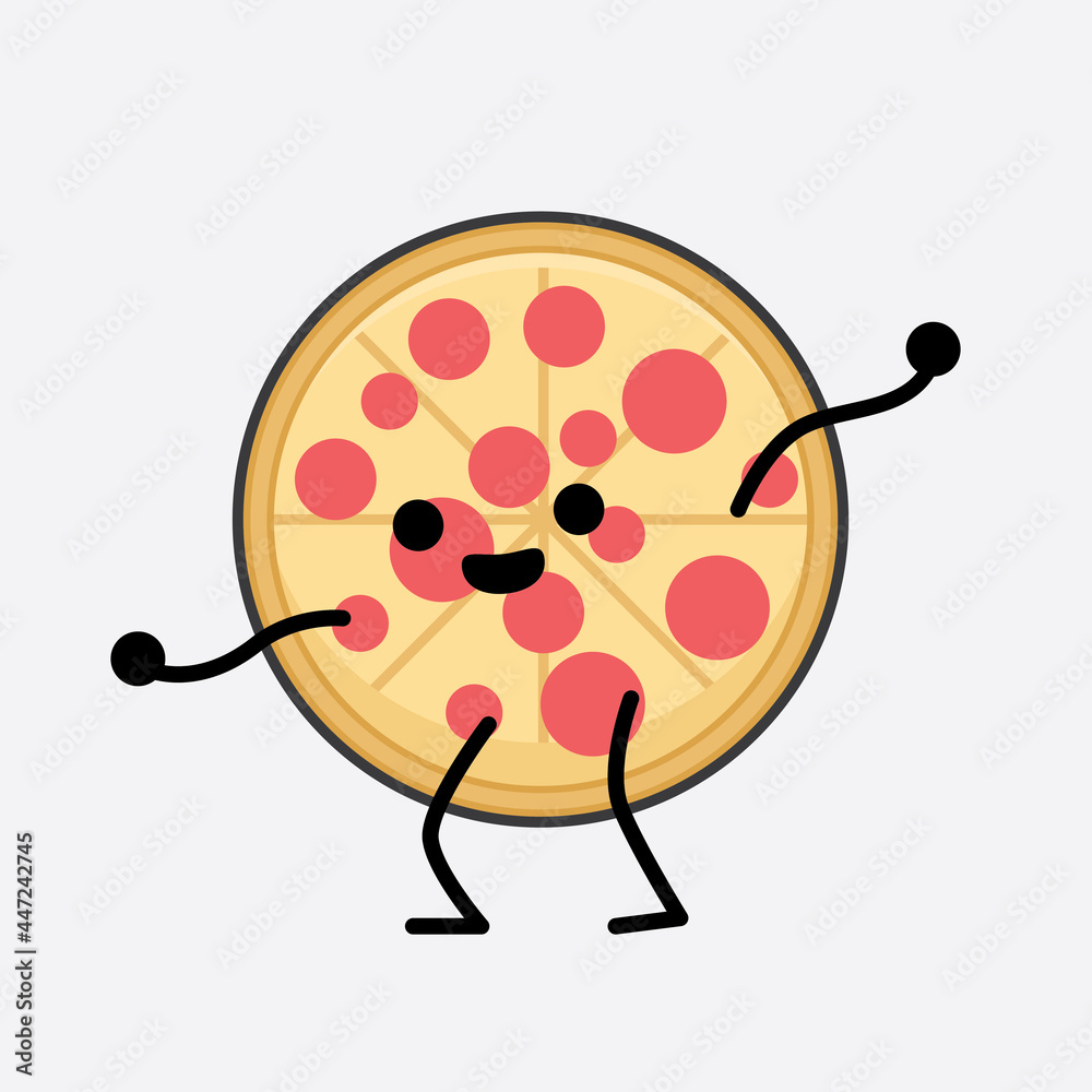 Vector Illustration of Pizza Character with cute face and simple body ...