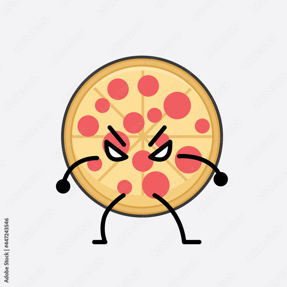 Vector Illustration of Pizza Character with cute face and simple body ...