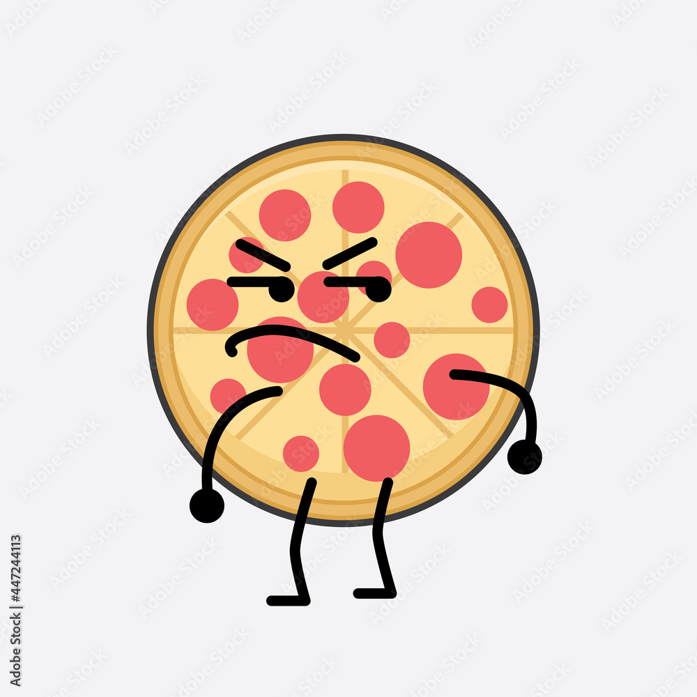 Vector Illustration of Pizza Character with cute face and simple body ...