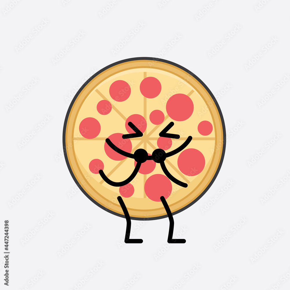 Vector Illustration of Pizza Character with cute face and simple body ...