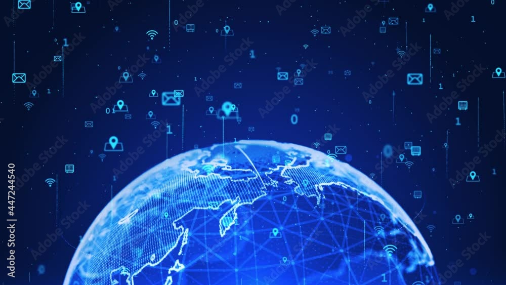 4K Global communication network Loop Animation of digital earth map ...