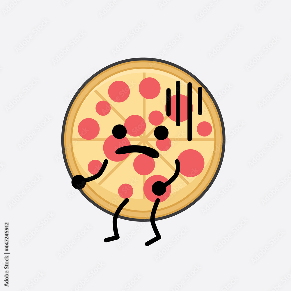 Vector Illustration of Pizza Character with cute face and simple body ...