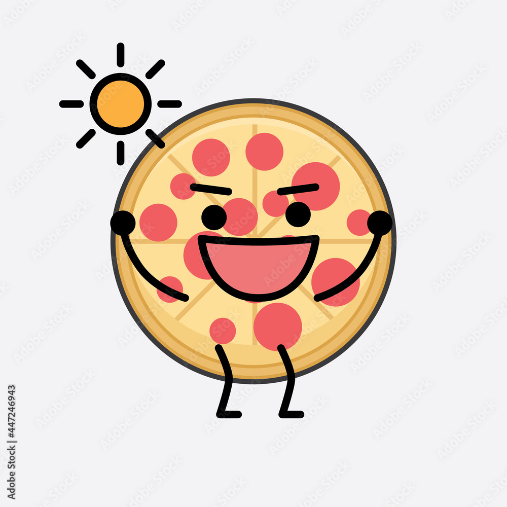 Vector Illustration of Pizza Character with cute face and simple body ...