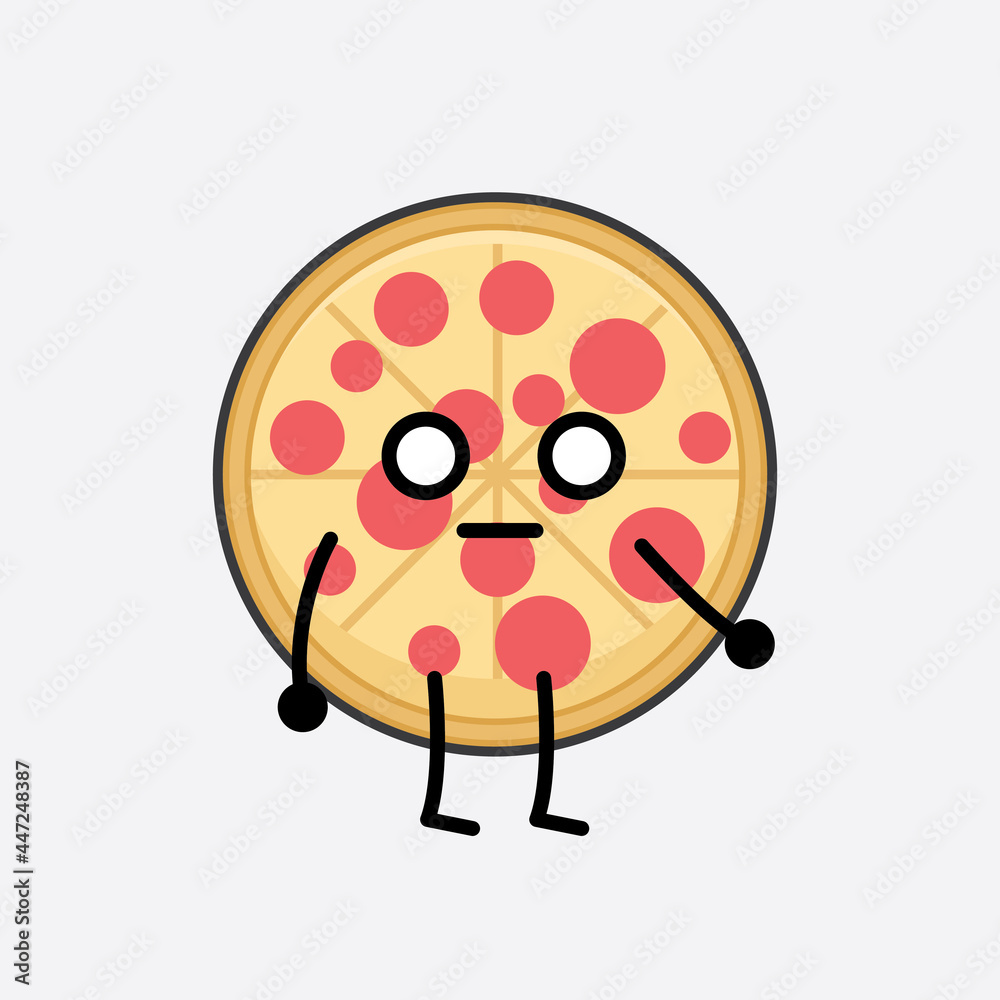 Vector Illustration of Pizza Character with cute face and simple body ...