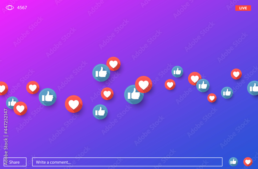 Social nets blue thumb up like and red heart floating web buttons ...