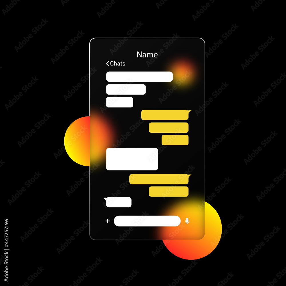 Chat window. Message, conversation concept. Glassmorphism style. Phone ...