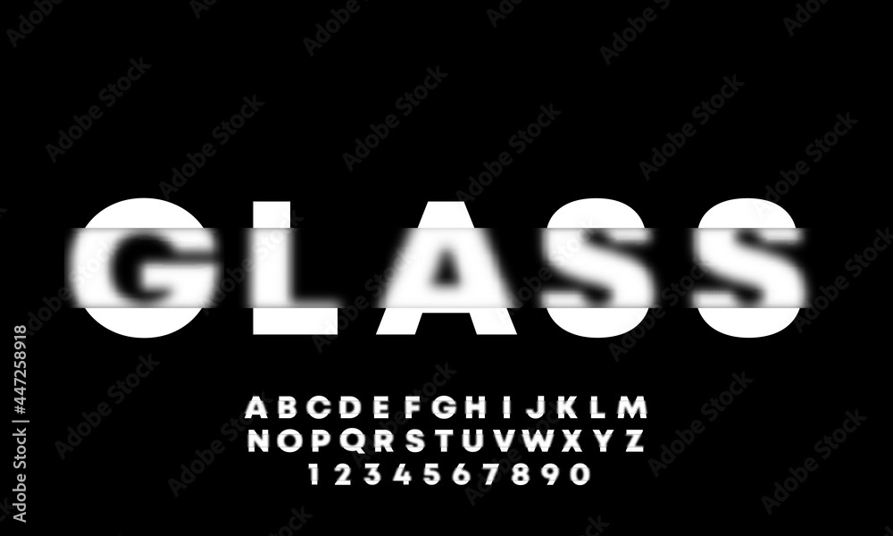 Alphabet letters. Glassmorphism. Blurry style font, typography design ...