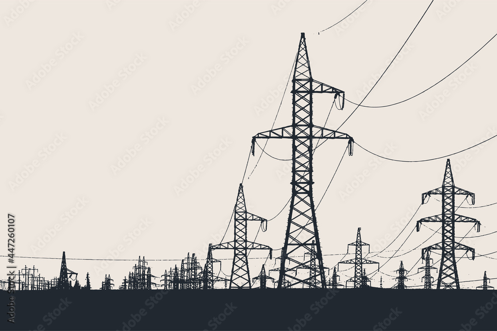 Silhouette high-voltage tower. Electric power. vector illustration ...