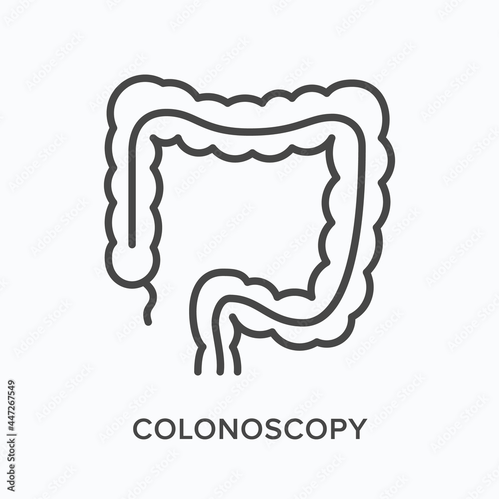 Colonoscopy flat line icon. Vector outline illustration of digestive ...