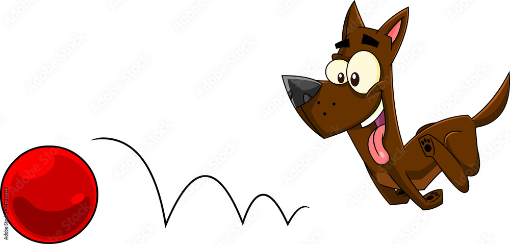 Outlined Dog Cartoon Character Chasing A Ball. Vector Hand Drawn ...
