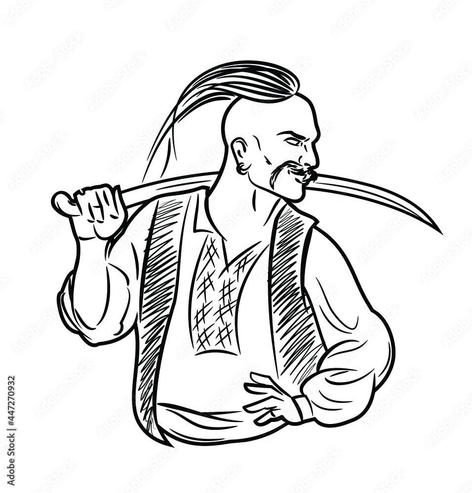 Ukrainian Cossack ( Kozak) with a saber, vector freehand drawing Stock ...