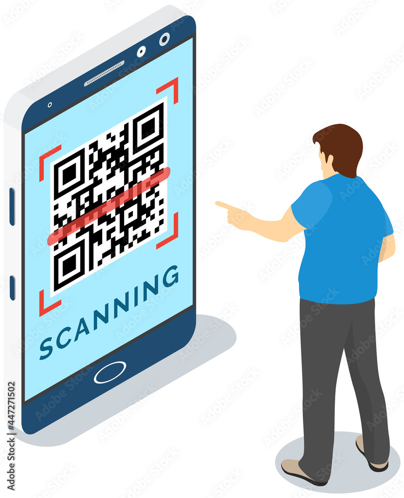 Man uses phone to recognize qr code. Application for scanning barcode ...