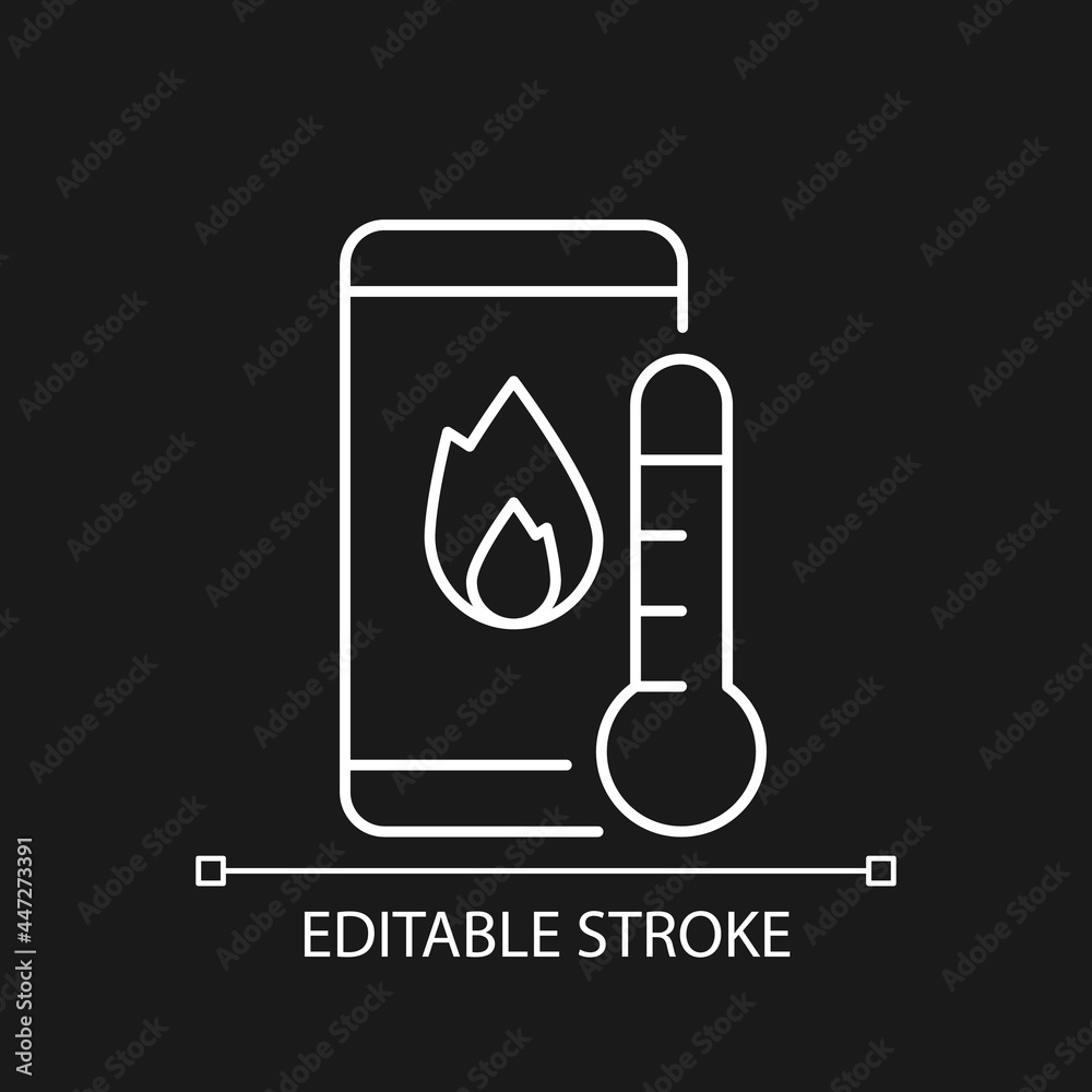 Phone overheating white linear icon for dark theme. Overheated ...