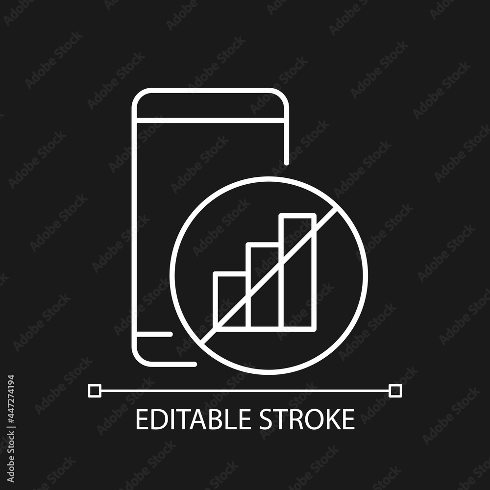 No signal white linear icon for dark theme. Mobile phone and signal ...