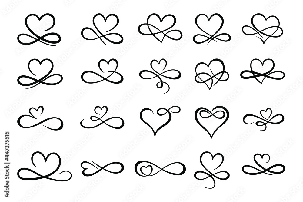 Infinity Love Symbol. Hand Drawn Heart Ornate, decorative flourishes ...
