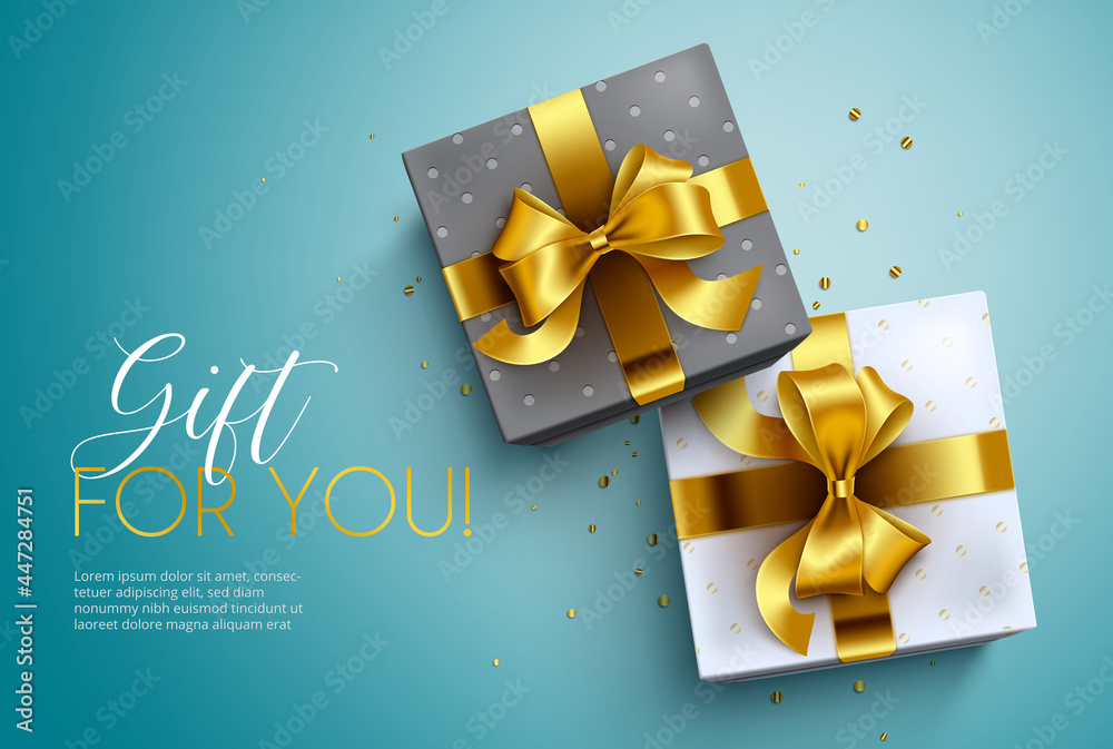 Gifts vector banner design. Gift for you text with elegant gold ribbon ...