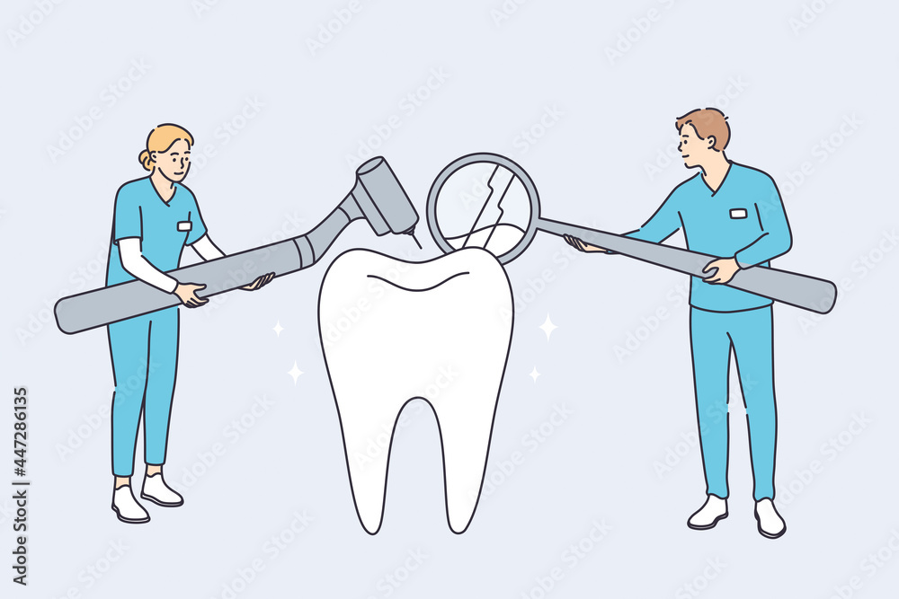 Dental clinic and healthcare concept. Woman and man dentists cartoon ... Dental clinic and healthcare concept. Woman and man dentists cartoon ...