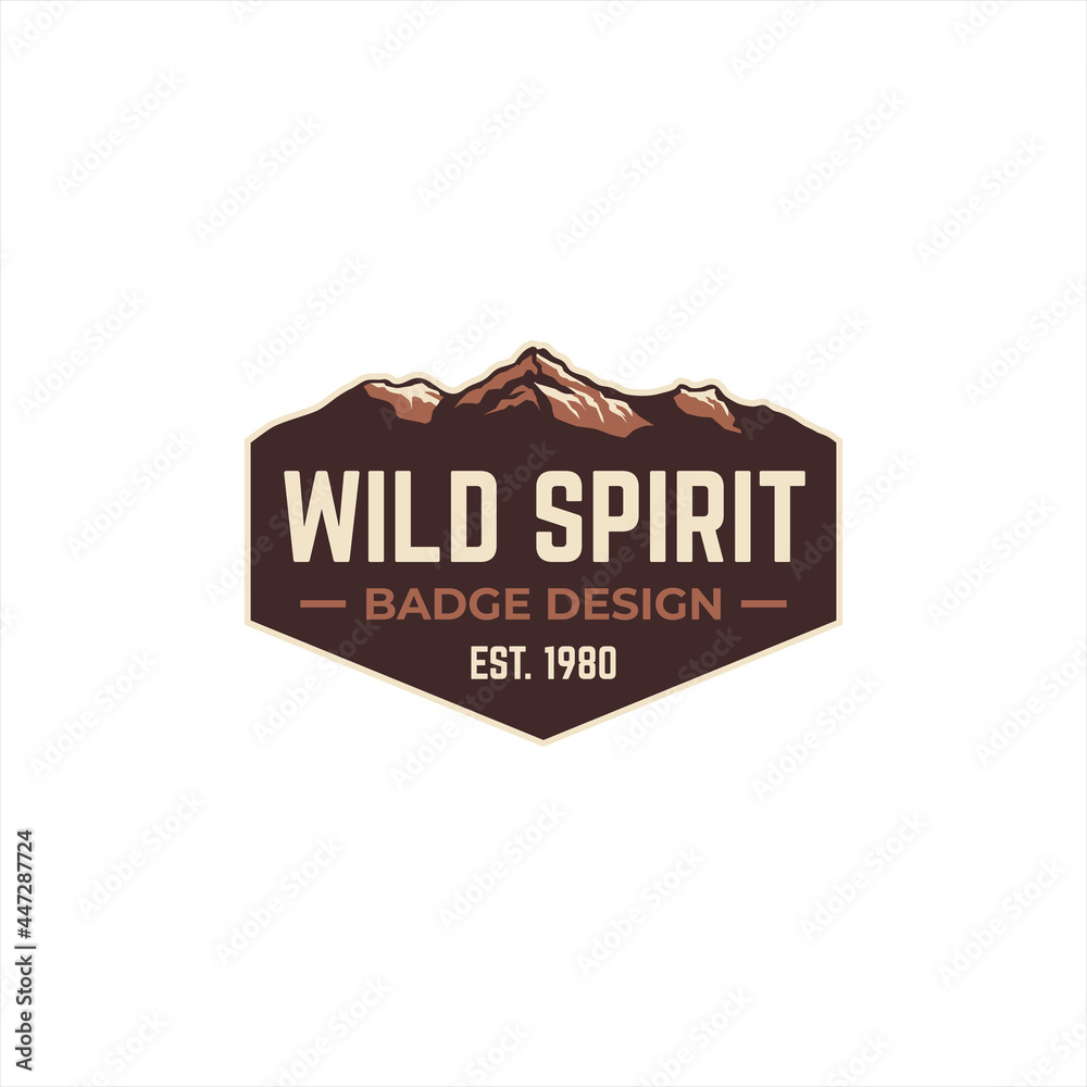 Wild spirit badge emblem patch logo with mountain design and vintage ...
