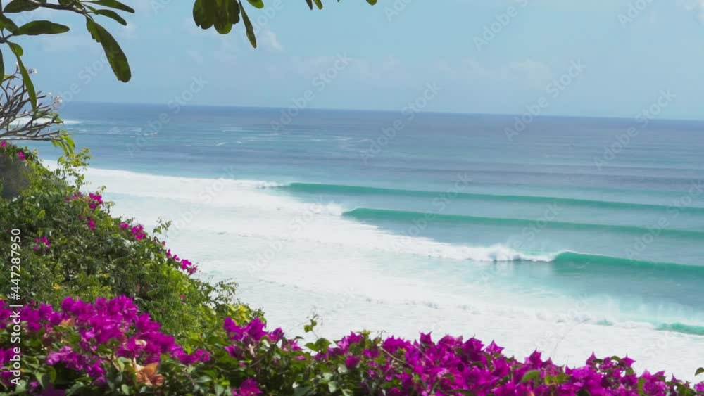 Video footage of beautiful view from the cliff to the blue ocean with ...