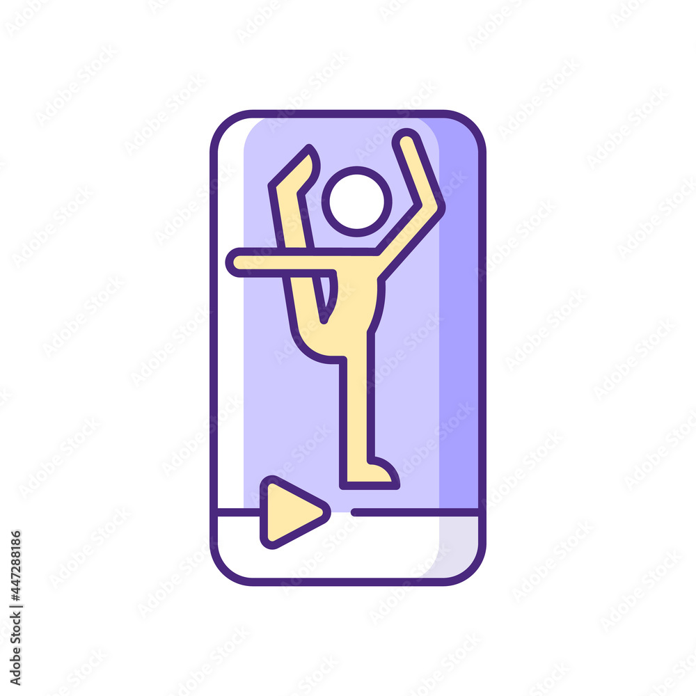 Online fitness stretching RGB color icon. Proprioceptive neuromuscular ...