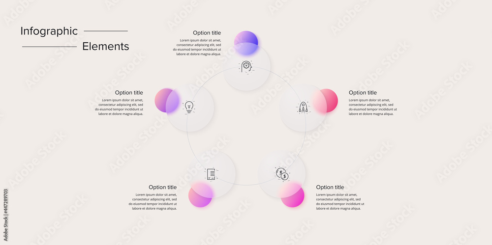 Business process chart infographics with 7 step circles. Circular ...