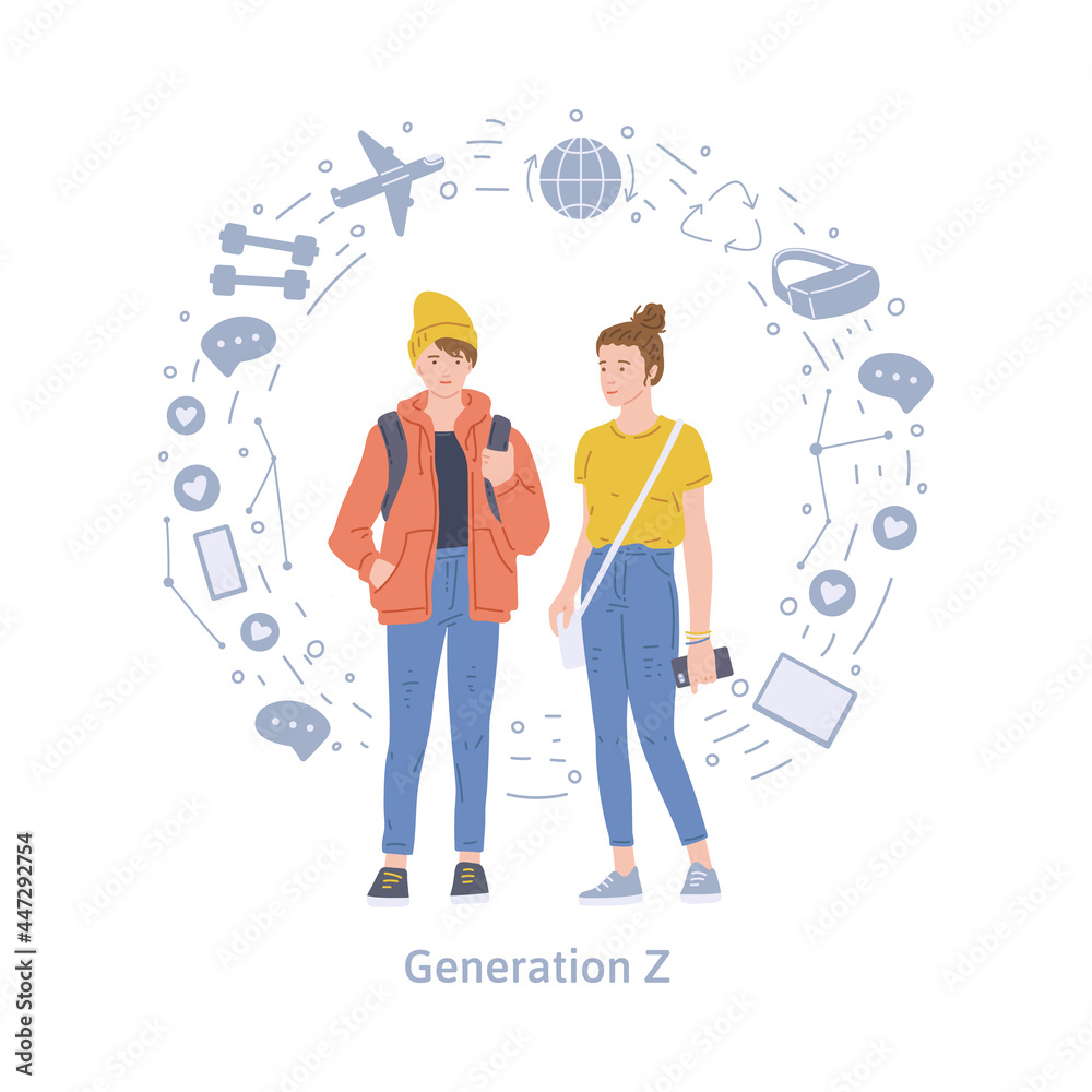 Representatives of generation z, young people using of digital ...