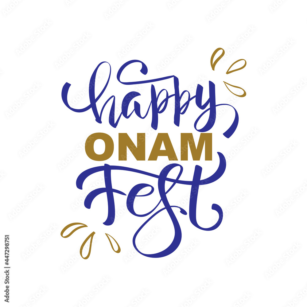 Happy Onam festival hand drawn greeting lettering. Indian holiday ...