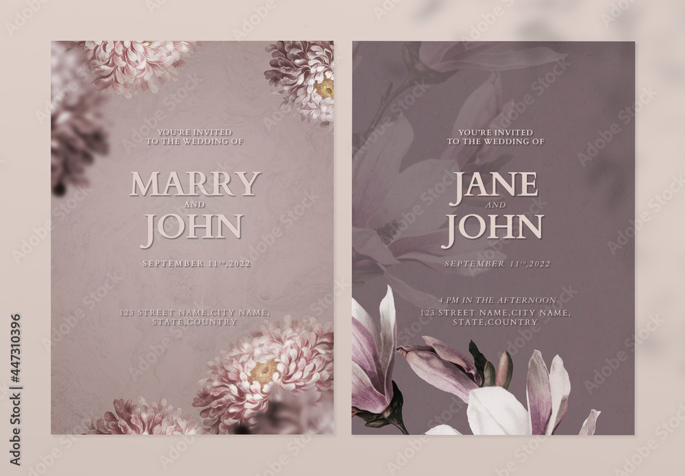 Editable Invitation Card Layout with Floral Wedding Stock Template ...
