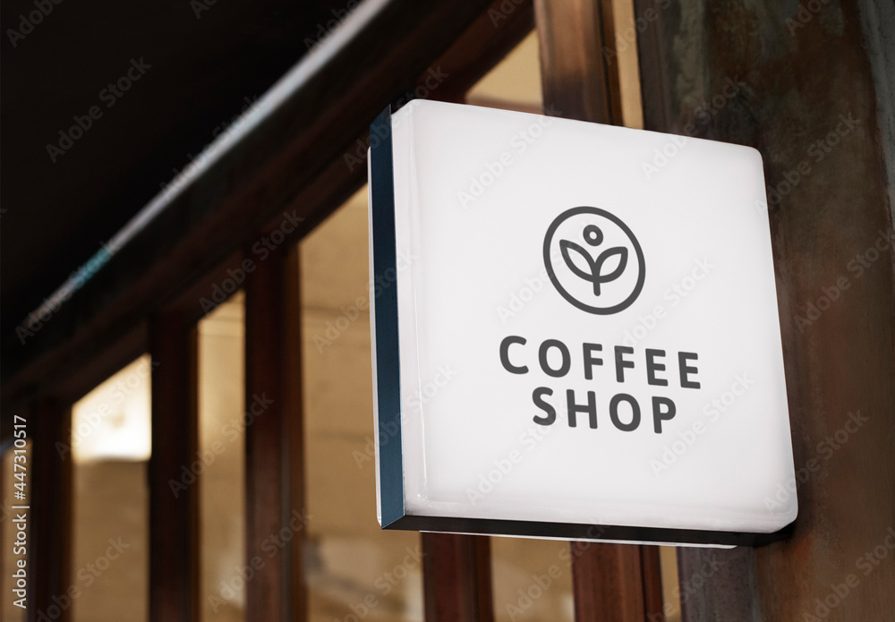 Hanging Square White Shop Sign Mockup Stock Template | Adobe Stock